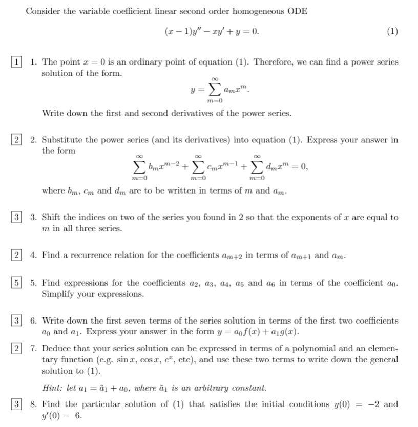 Solved Consider the variable coefficient linear second order | Chegg.com