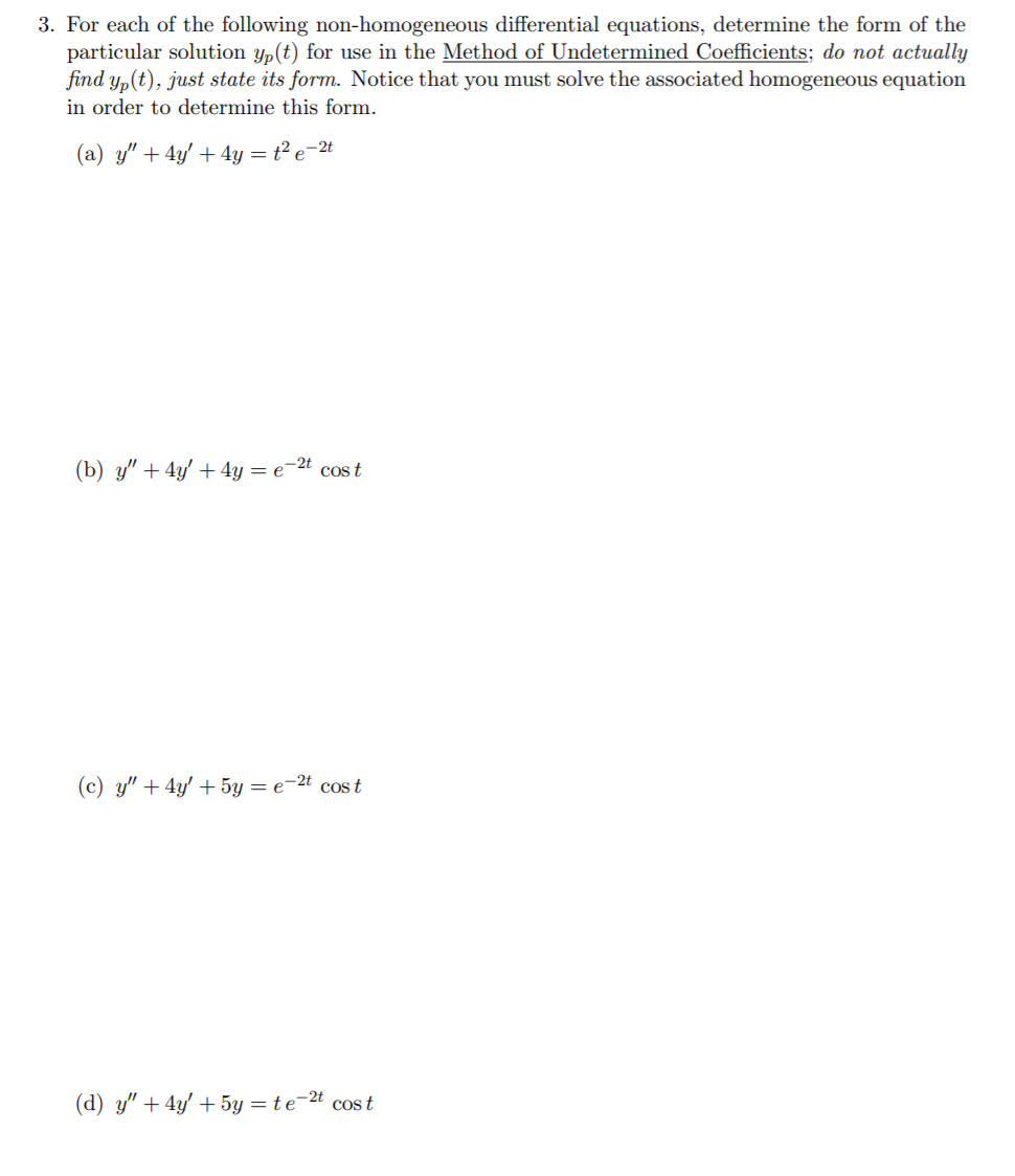 Solved 3. For each of the following non-homogeneous | Chegg.com