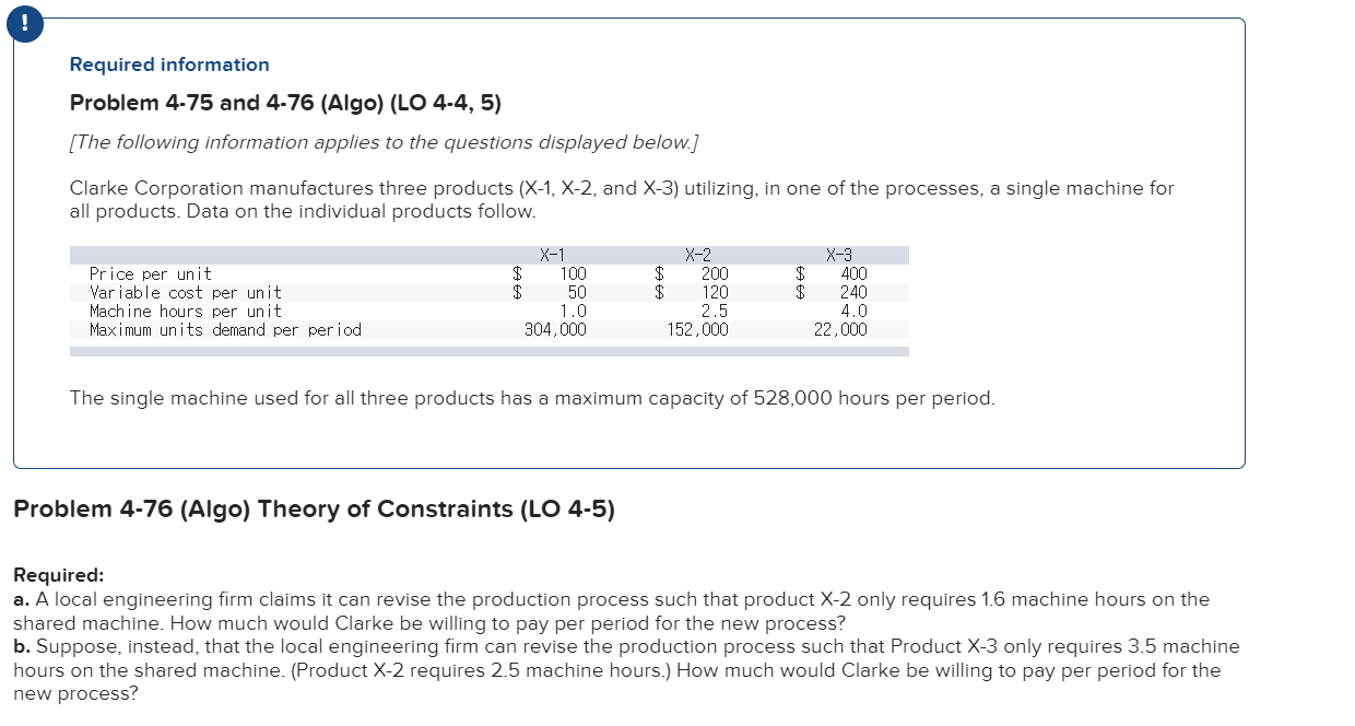 Solved Required information Problem 4−75 and 4-76 (Algo) (LO | Chegg.com