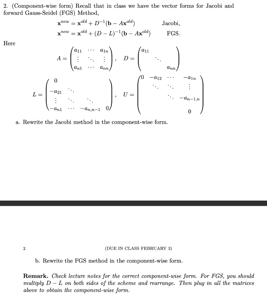 Solved 2. (Component-wise form) Recall that in class we have | Chegg.com