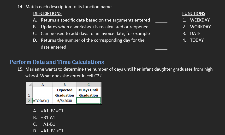 Solved 14. Match each description to its function name. | Chegg.com