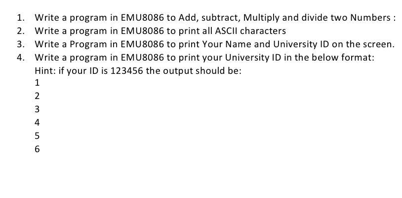 Solved Write A Program In Emu8086 To Add Subtract Multiply 