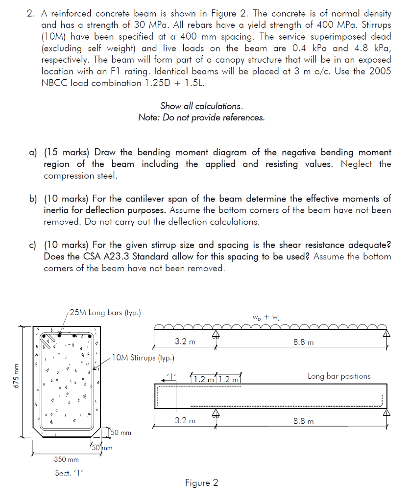 2. A reinforced concrete beam is shown in Figure 2. | Chegg.com