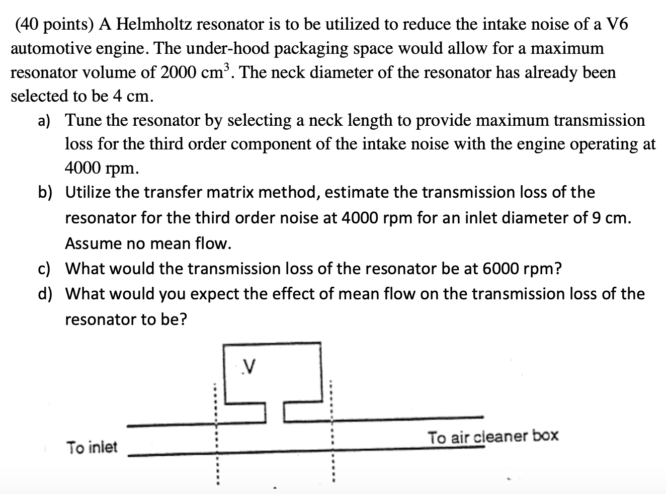 (40 points) A Helmholtz resonator is to be utilized | Chegg.com