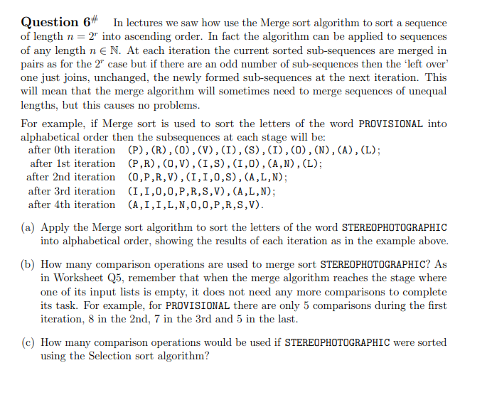 Solved Question 64 In lectures we saw how use the Merge sort | Chegg.com