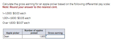 Solved Calculate the gross eaming for an apple picker based | Chegg.com