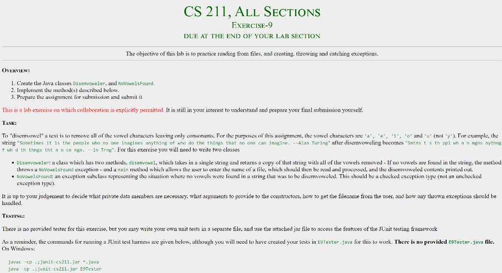 Solved CS 211, ALL SECTIONS EXERCISE-9 DUE AT THE END OF | Chegg.com