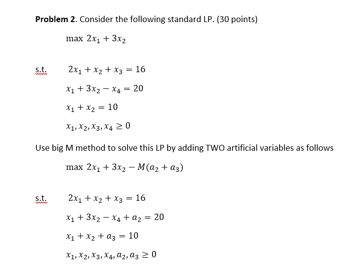 Solved Problem 2. Consider the following standard LP. (30 | Chegg.com