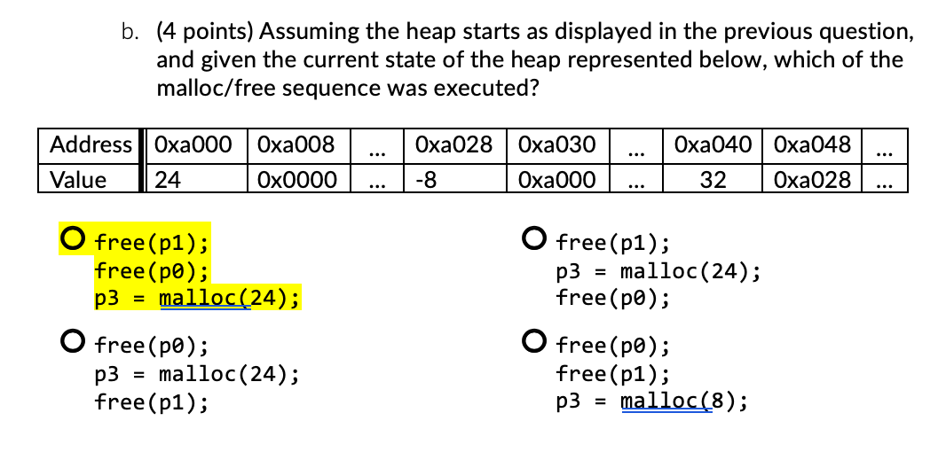 Solved 8. (12 points) Consider an allocator implementation | Chegg.com