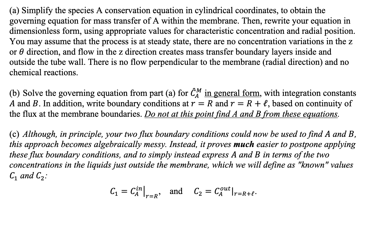 Solved 1. A hollow fiber membrane device comprises a bundle | Chegg.com