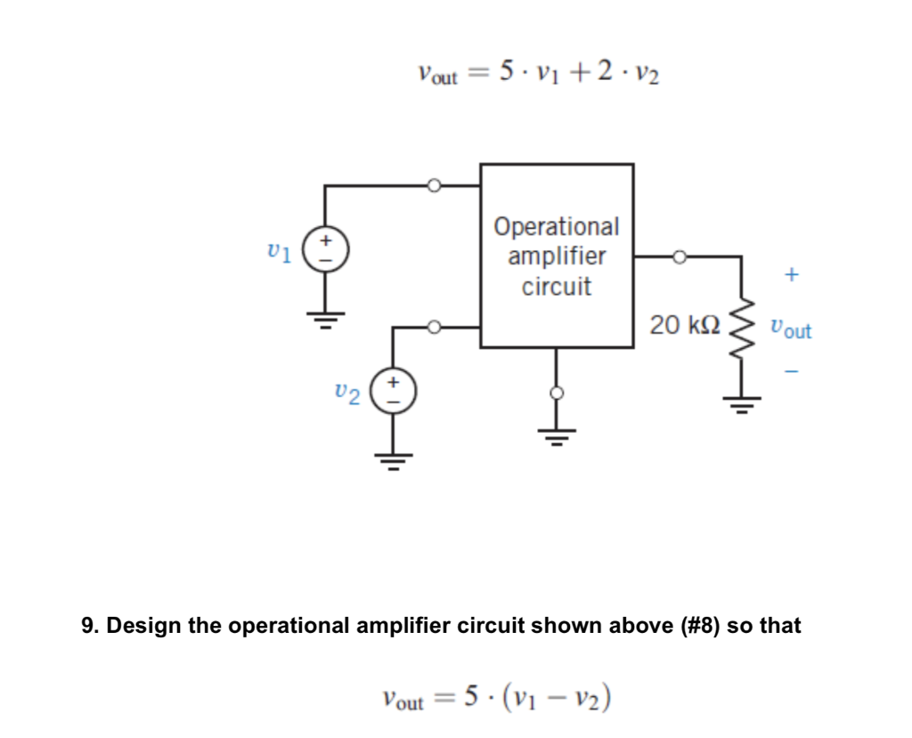 Solved Vout = 5.v1 + 2 · V2 vi ( Operational amplifier | Chegg.com