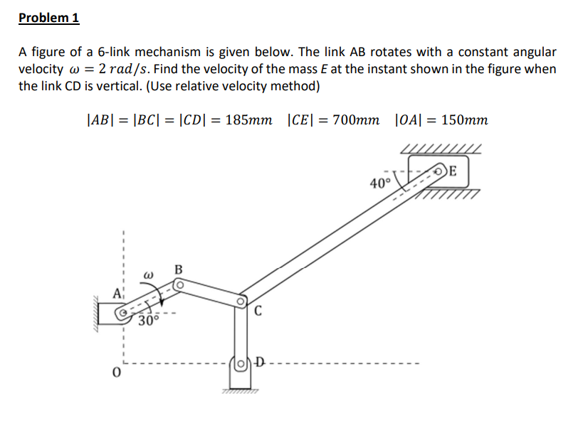 [Solved]: Problem 1 A figure of a 6-link mechanism is give
