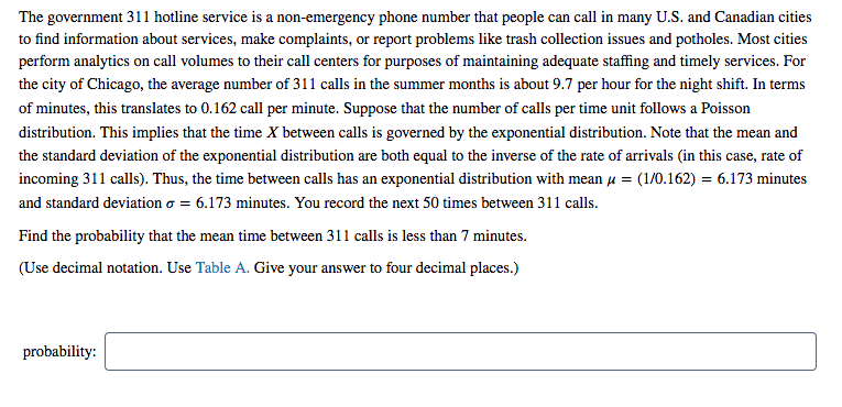 Solved The government 311 hotline service is a non-emergency | Chegg.com