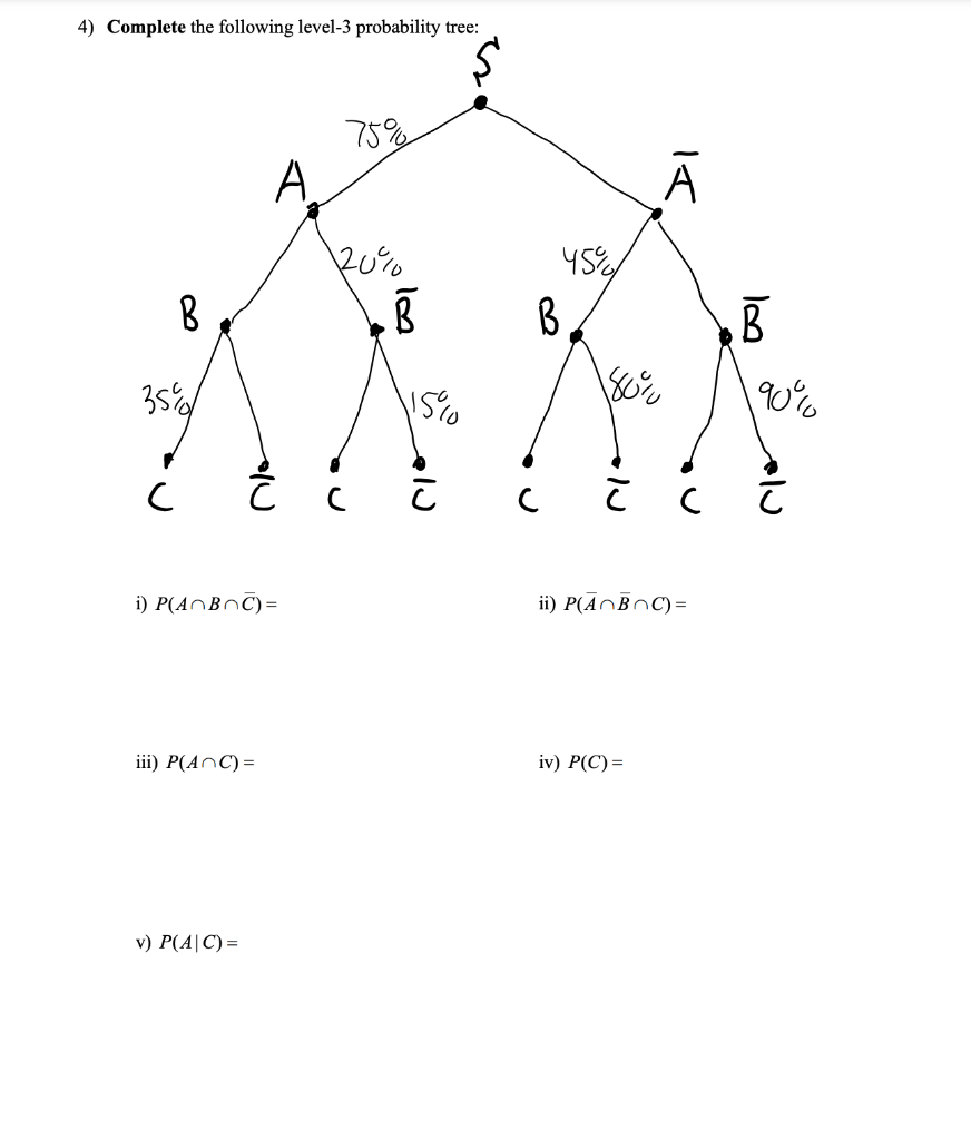 Solved 4) Complete the following level-3 probability tree: | Chegg.com