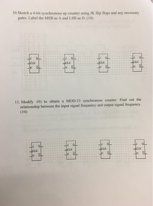 Solved 10.Sketch a 4-bit synchronous up counter using JK | Chegg.com