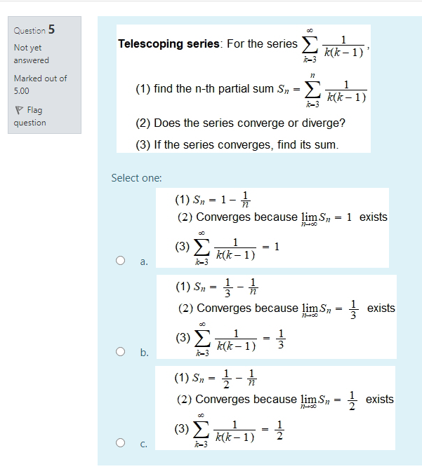 Solved 00 Telescoping series: For the series 1 Question 5 | Chegg.com
