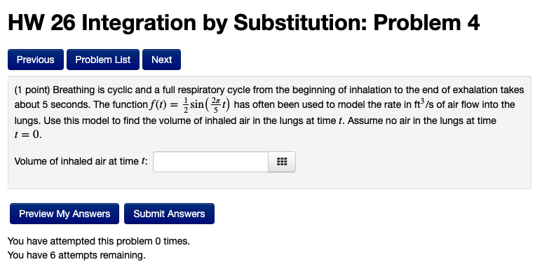 Solved HW 26 Integration by Substitution: Problem 4 Previous | Chegg.com