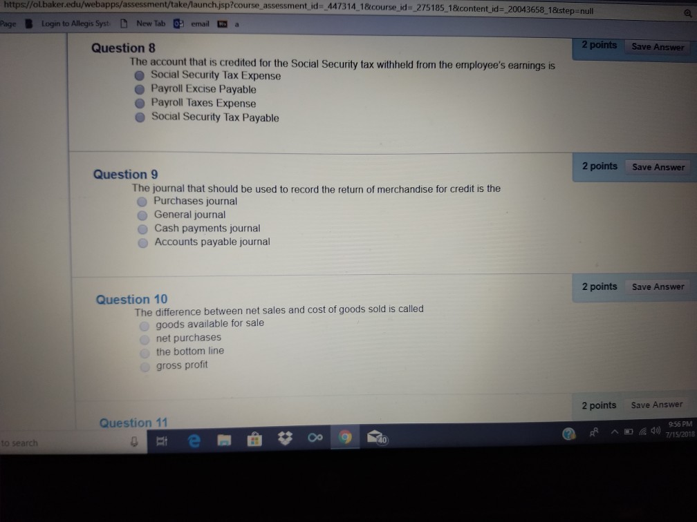Solved https//olbaker.edu/webapps/assessment/take | Chegg.com