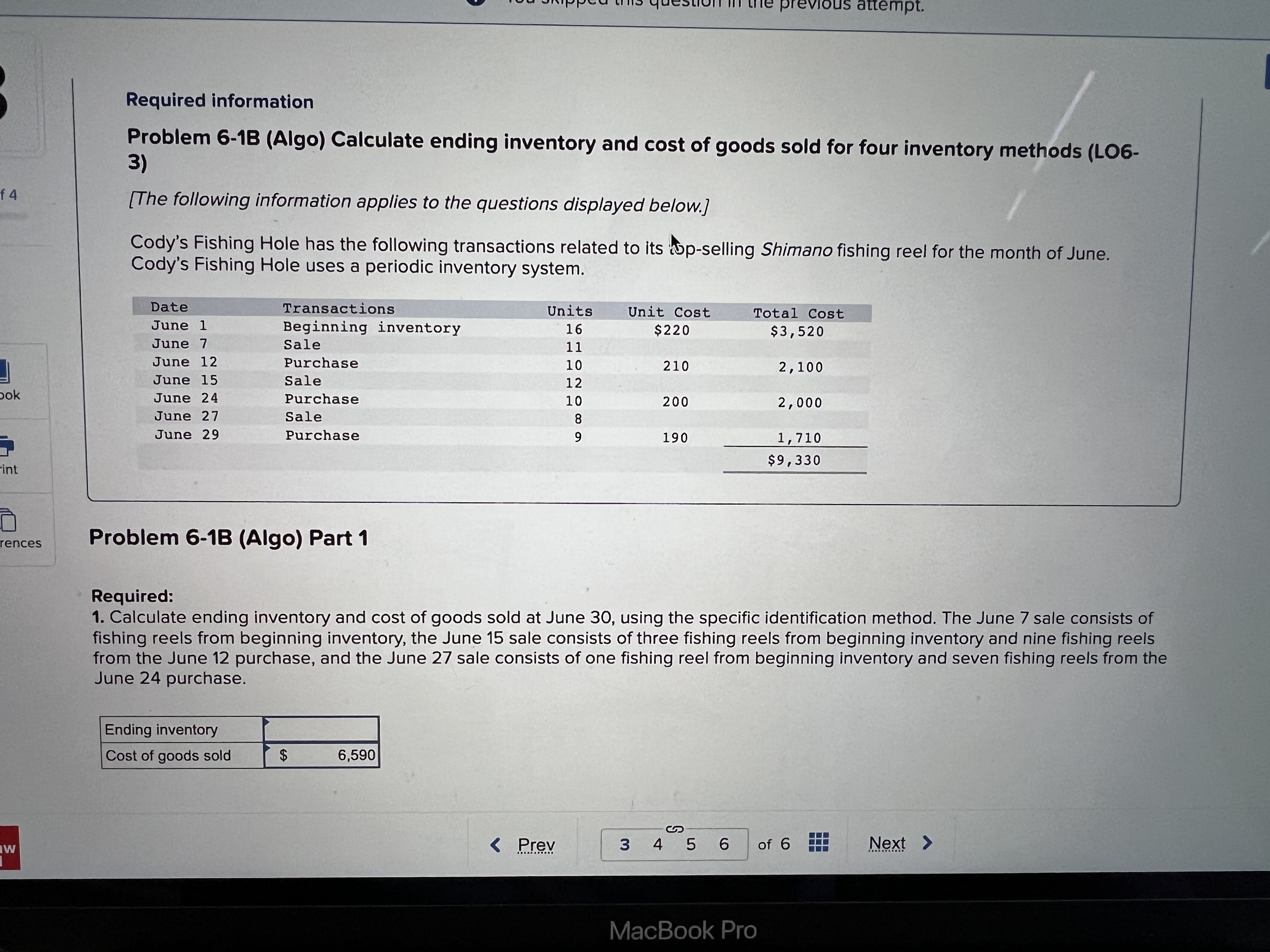Solved Problem 6-1B (Algo) Calculate ending inventory and | Chegg.com