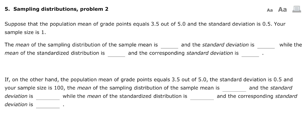 Solved 5. Sampling distributions, problem 2 Aa Aa Suppose | Chegg.com