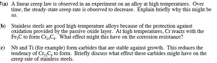 Solved 7(a) A linear creep law is observed in an experiment | Chegg.com