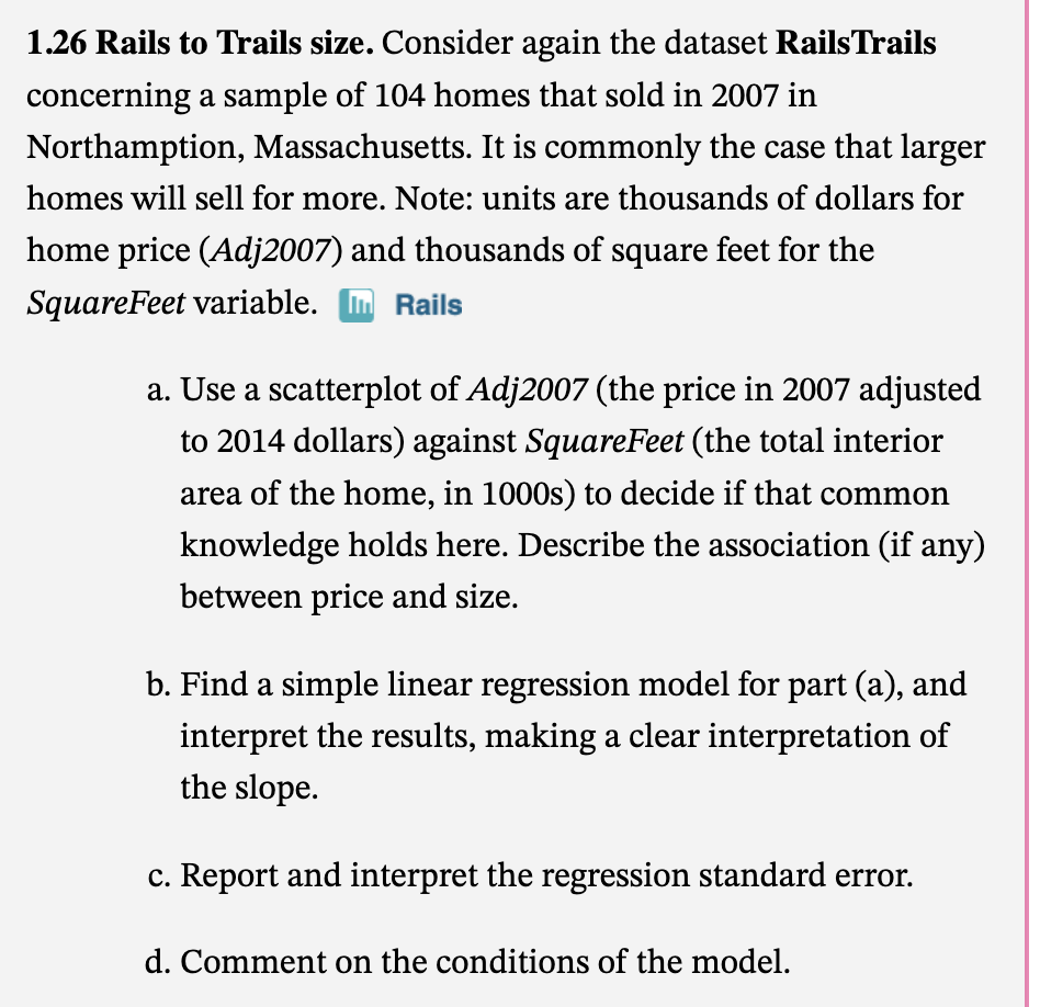 1.26 ﻿Rails to Trails size. Consider again the | Chegg.com