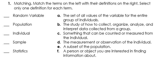 Solved 1. Matching. Match the terms on the left with their | Chegg.com