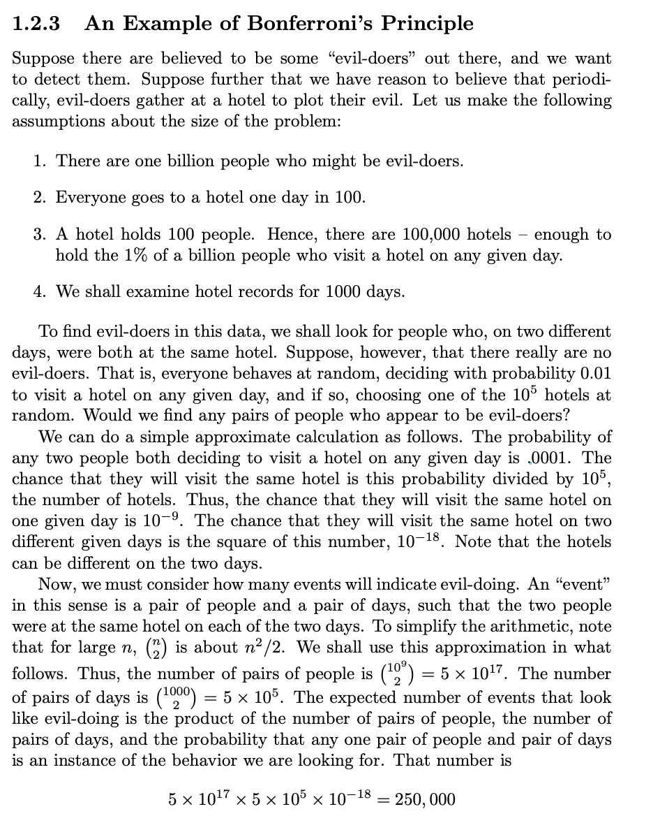 1.2.3 An Example of Bonferroni's Principle Suppose | Chegg.com
