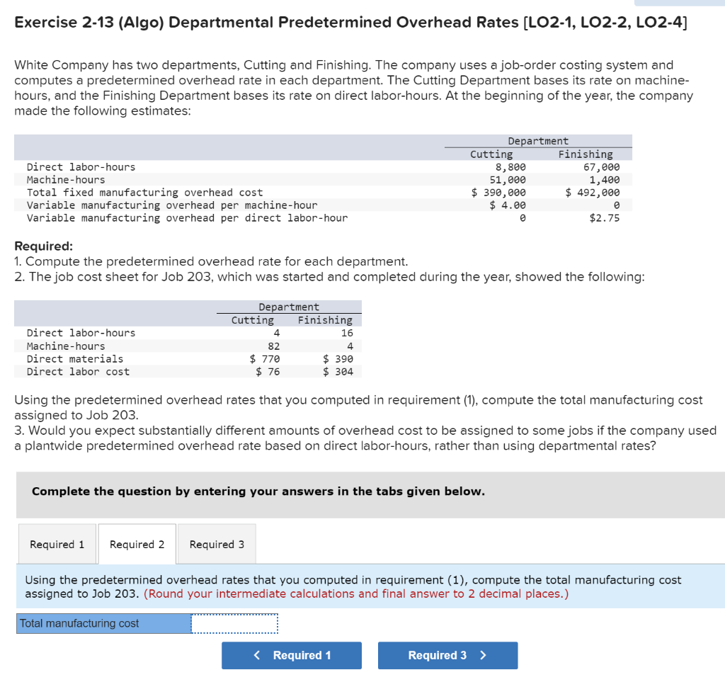 Solved Exercise 2-13 (Algo) Departmental Predetermined | Chegg.com