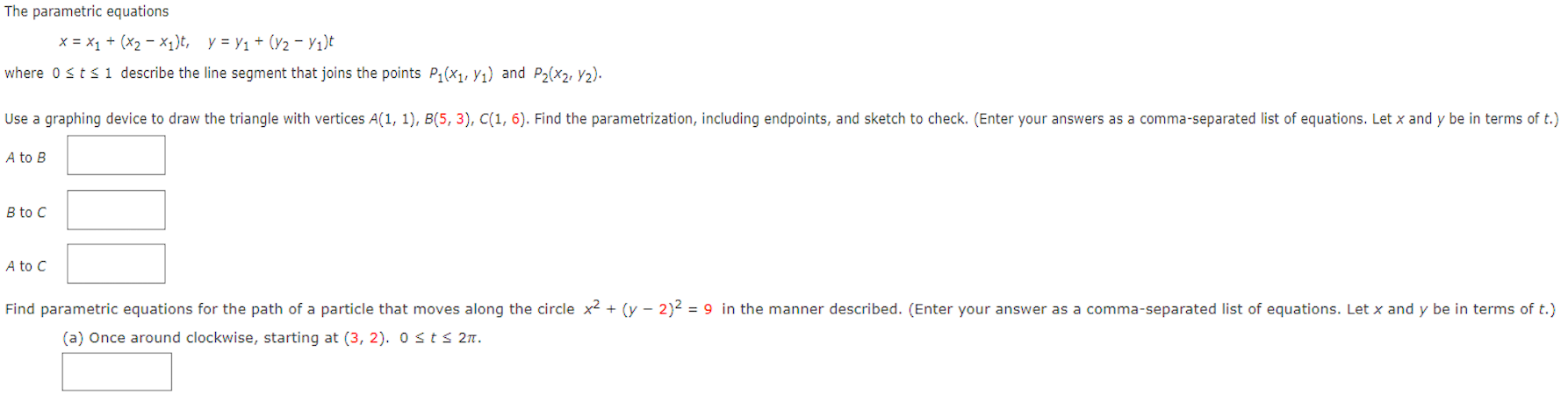 Solved The Parametric Equations X X1 X2 − X1 T Y
