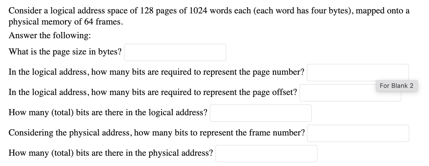 Solved Consider a logical address space of 128 pages of 1024 | Chegg.com