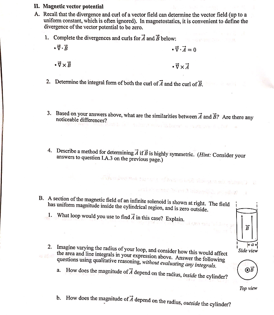 Solved II. Magnetic vector potential A. Recall that the | Chegg.com