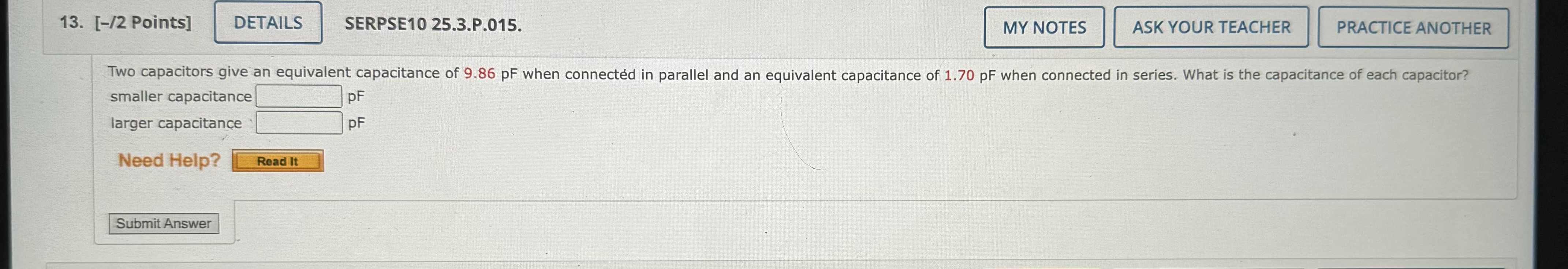 Solved smaller capacitance pF larger capacitance pF | Chegg.com