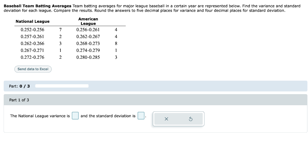 Solved Baseball Team Batting Averages Team batting averages | Chegg.com