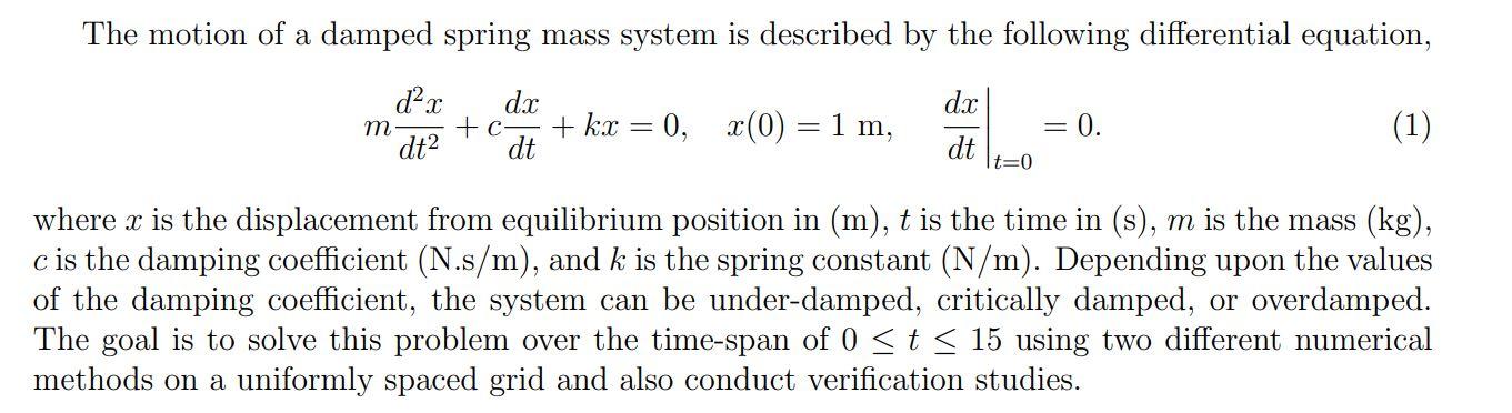 Solved The motion of a damped spring mass system is | Chegg.com