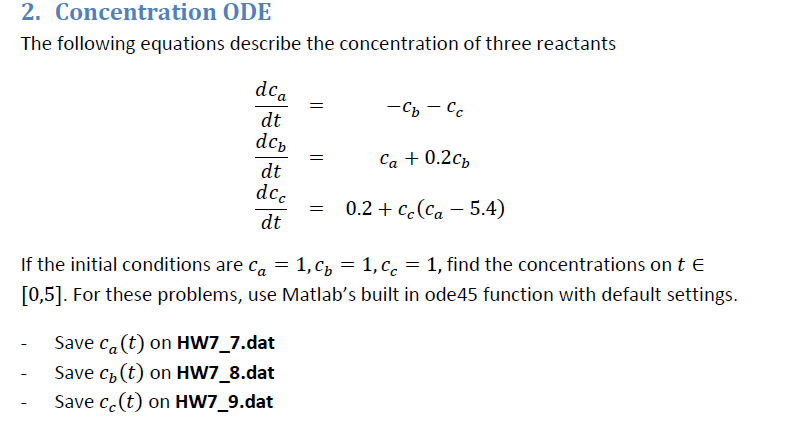 Solved 2. Concentration ODE The following equations describe | Chegg.com