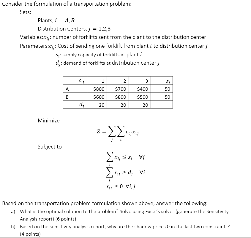 Solved Consider the formulation of a transportation problem: | Chegg.com