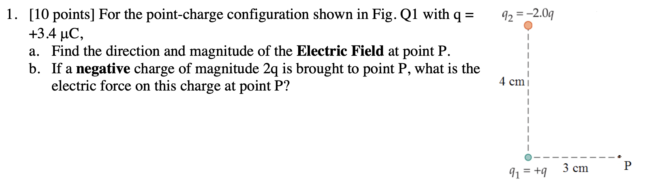 Solved 1. [10 points ] For the point-charge configuration | Chegg.com