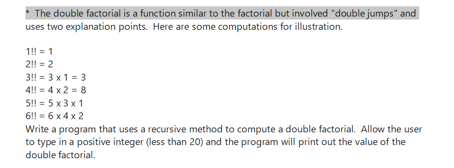 Solved The double factorial is a function similar to the | Chegg.com