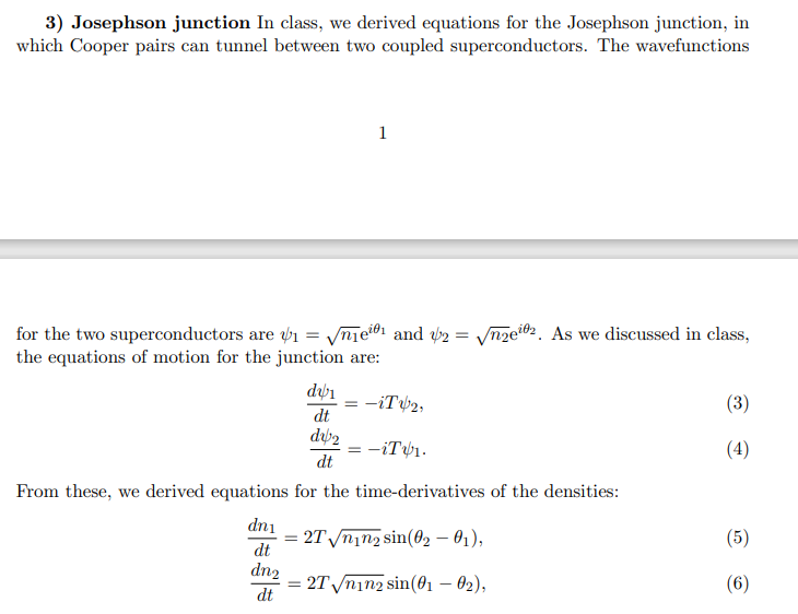 Solved 3) Josephson junction In class, we derived equations | Chegg.com