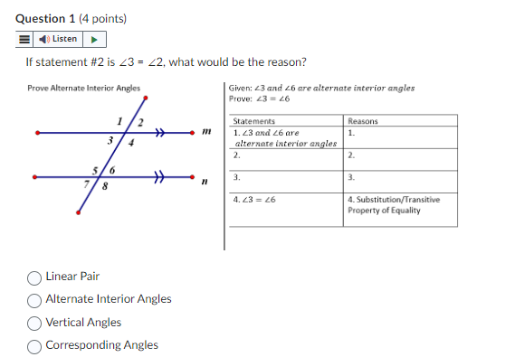 Solved If the reason for #3 is Corresponding Angles, what | Chegg.com
