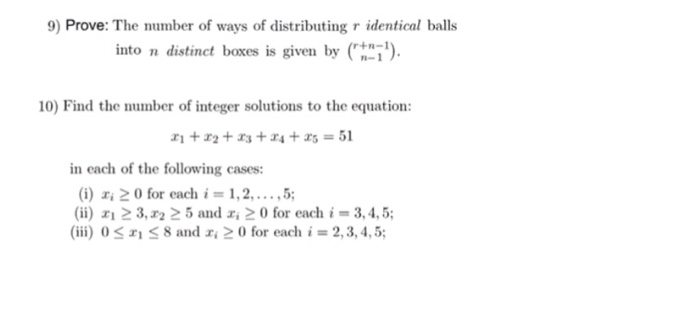 Solved 9) Prove: The number of ways of distributing r | Chegg.com