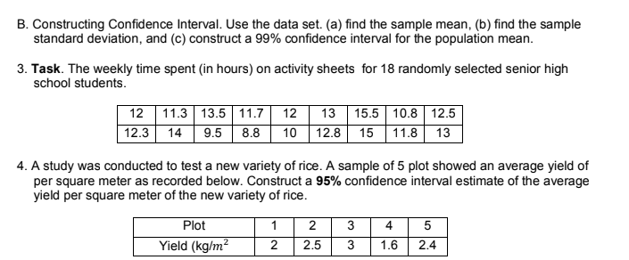 Solved B. Constructing Confidence Interval. Use the data | Chegg.com