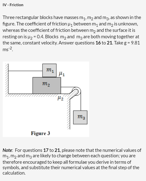 Solved IV - Friction Three rectangular blocks have masses | Chegg.com