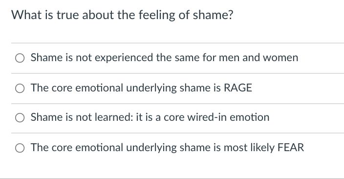Solved What is true about the feeling of shame? Shame is not | Chegg.com