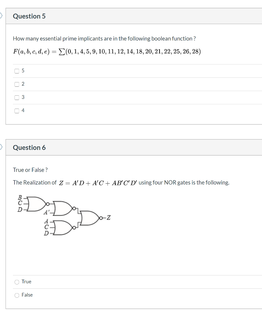 Solved Question 5 How many essential prime implicants are in | Chegg.com