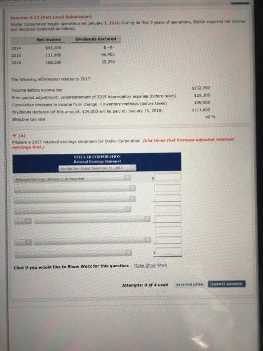 Solved Exercise 4-12 (Part Level Submission) Stellar | Chegg.com