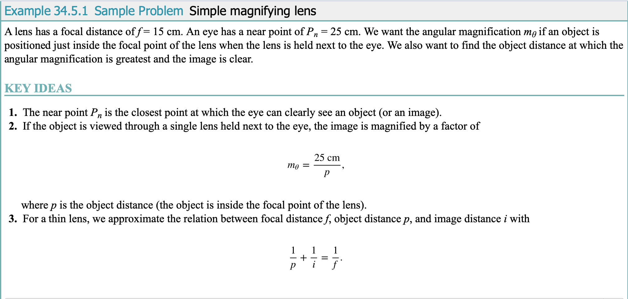 Solved Example 34.5.1 Sample Problem Simple magnifying lens | Chegg.com