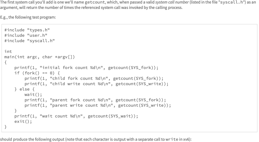 Question about getcount system call | Chegg.com