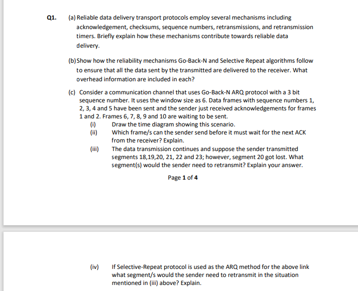 Solved (a) Reliable data delivery transport protocols employ | Chegg.com
